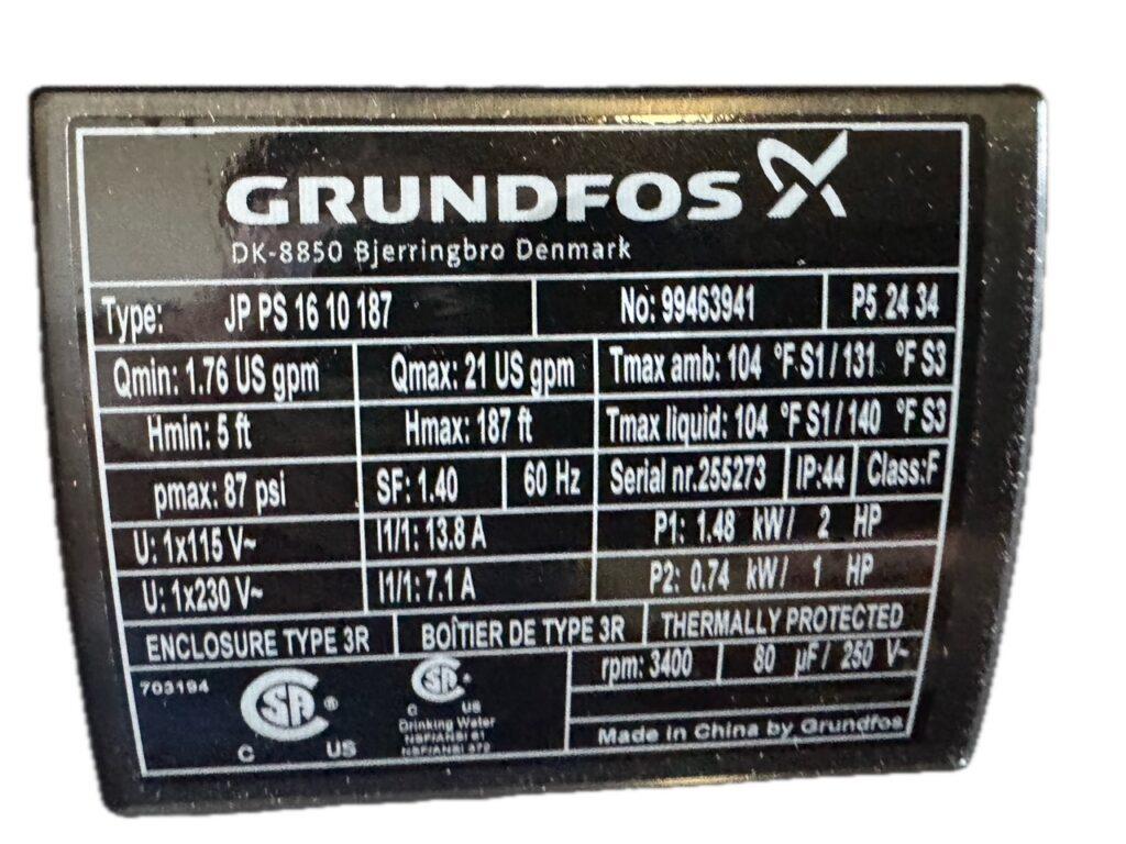 BOMBA JET MARCA GRUNDFOS MOD. JP PS 16 10 187 – Argal Bombas